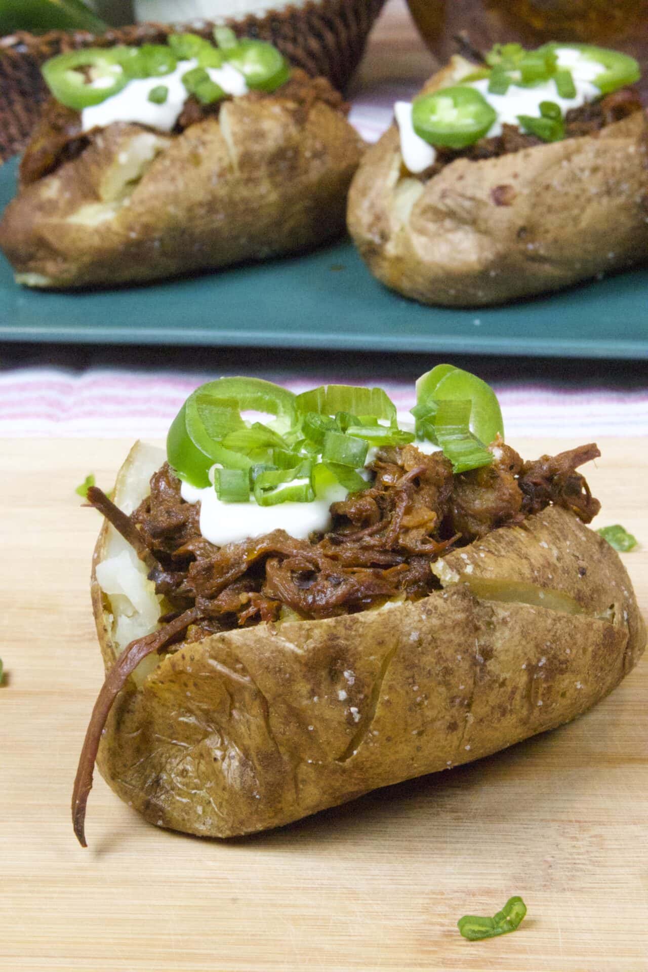 SHREDDED BBQ BEEF LOADED BAKED POTATOES | Fiestamart